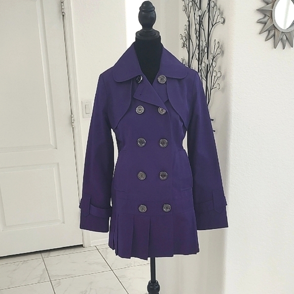 Guess | Jackets & Coats | Guess Purple Mid Thigh Trench Coat Pleated ...